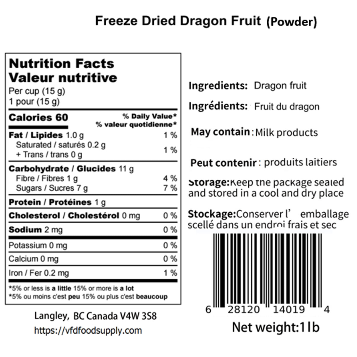 Freeze-Dried Dragon Fruit Powder - Pitaya Powder - No Additives - Non